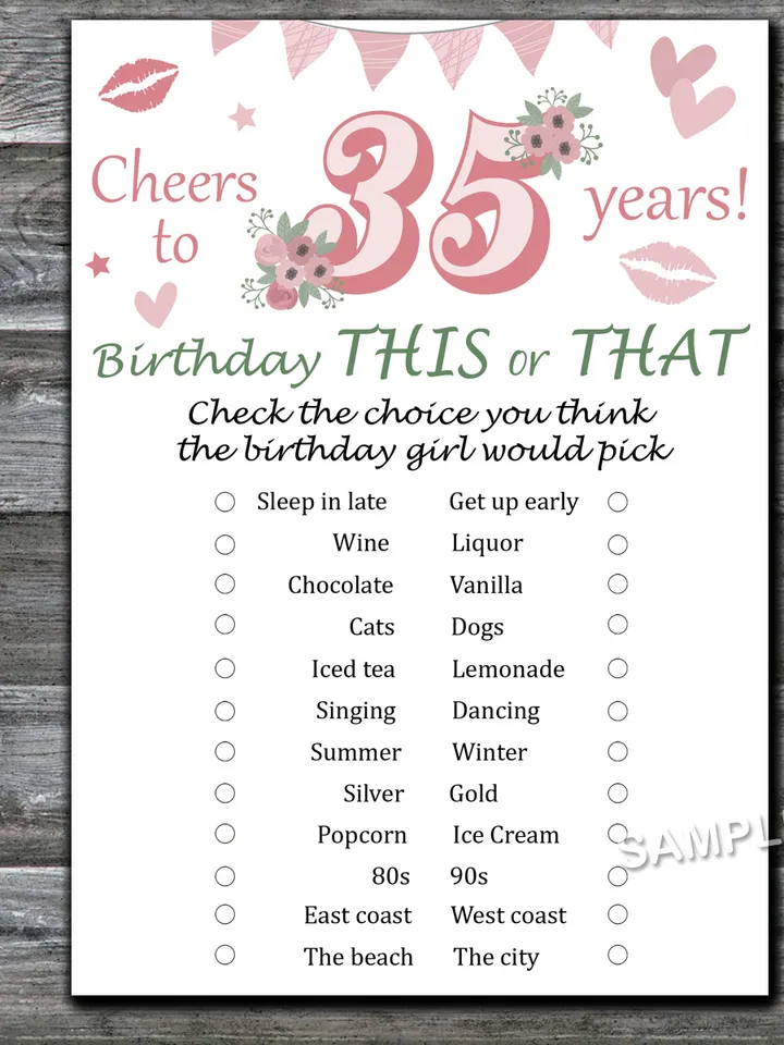 35th This or that birthday game,Adult Birthday party game-fun games for ...