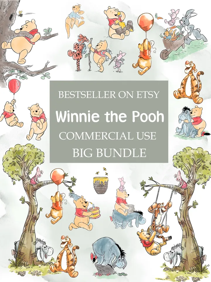 Winnie the Pooh clip art png watercolor; LIMITED Time OFFER! COMMERCIAL ...