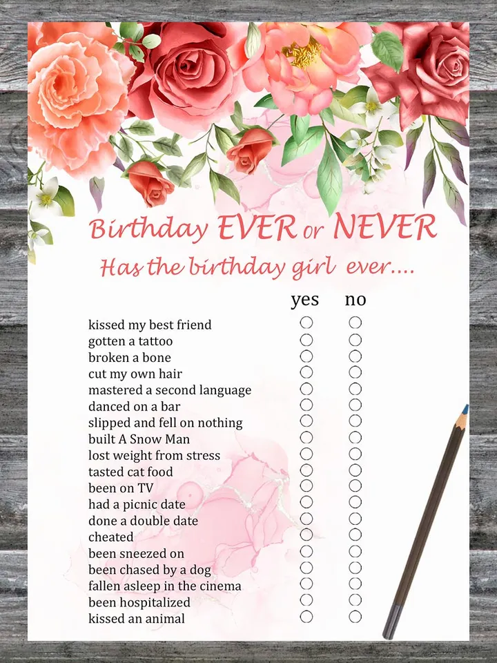 Red Rose Birthday ever or never game,Adult Birthday party game-fun ...