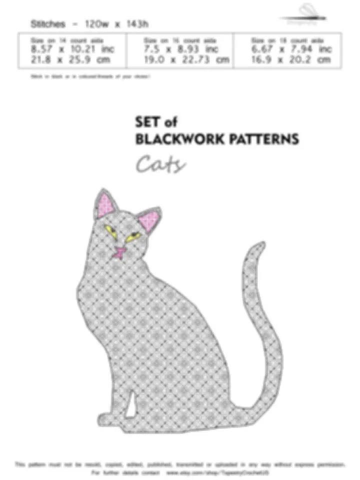 Set of Blackwork patterns - Cats- Cross Stitch Pattern - Embroidery ...