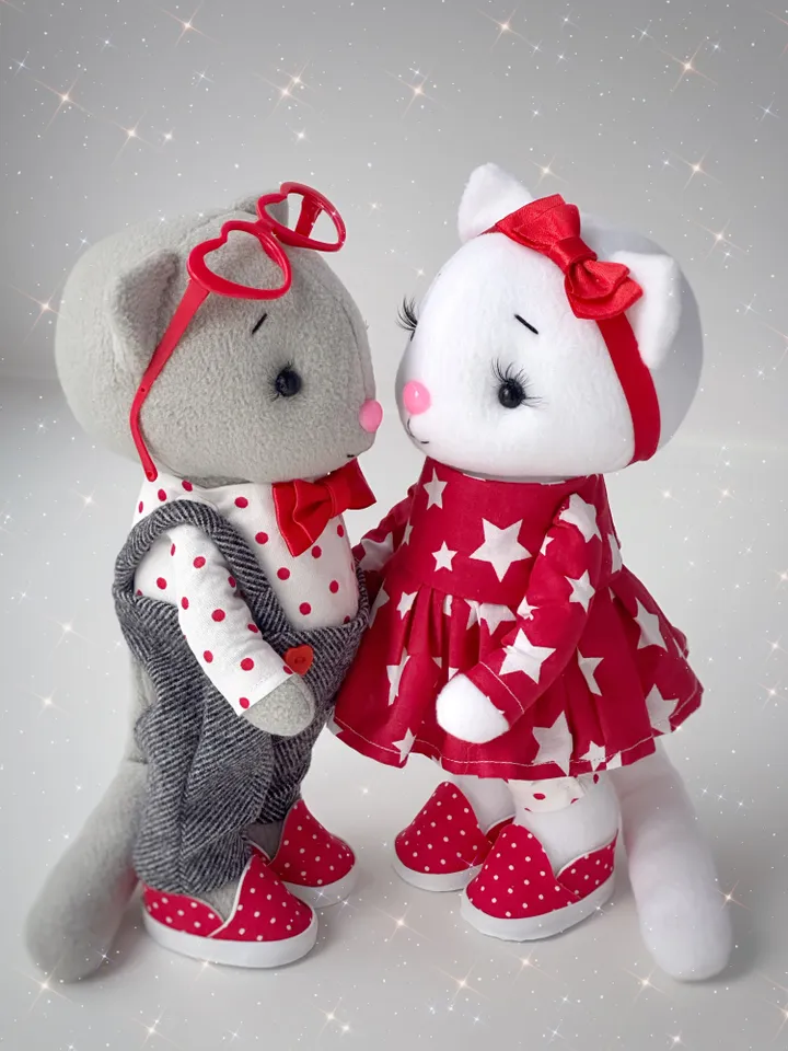 Soft plush couple cats dolls. Memory Lovey toy. Handmade Valentine doll ...