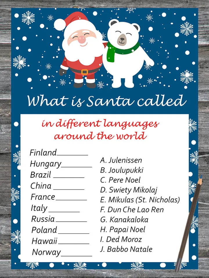 Christmas party games,Christmas Around the World Game Printable,Santa ...