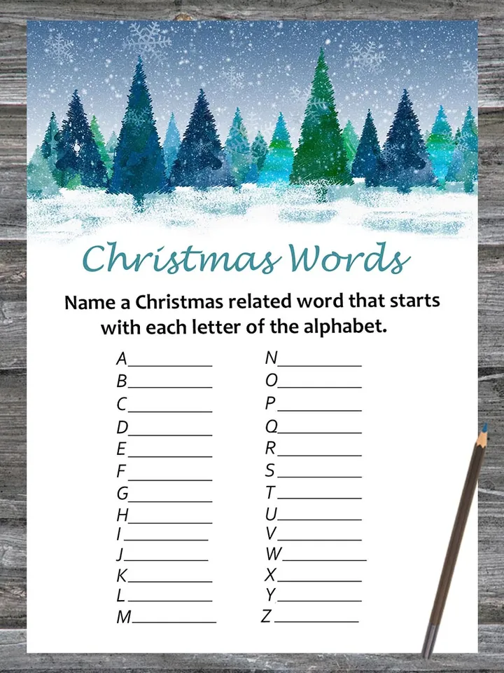 Christmas party games,Christmas Word A-Z Game Printable,Winter forest ...