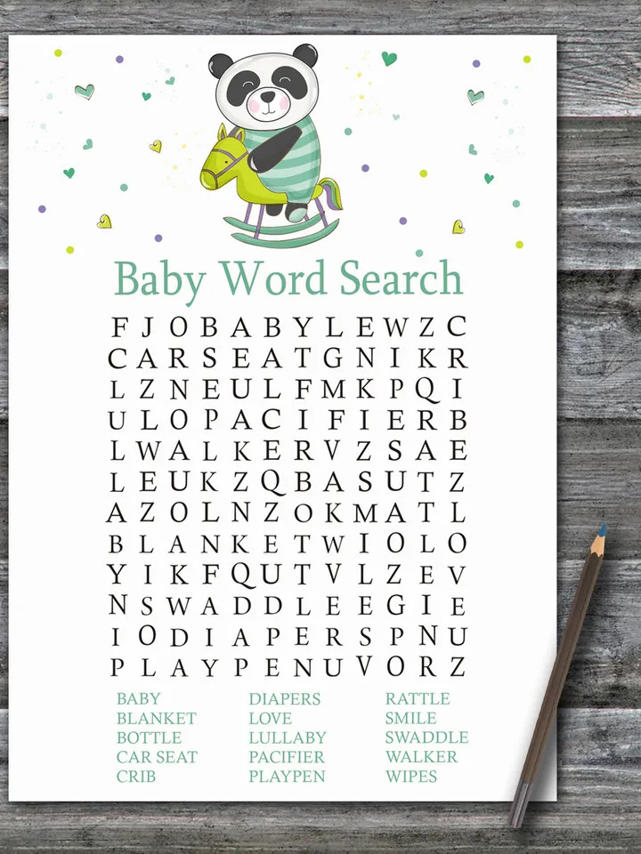 Panda Baby shower word search game card,Panda Baby shower games ...