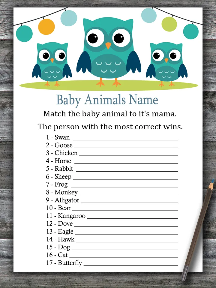Owl Baby animals name game card,Owl Baby shower games printable,Fun ...
