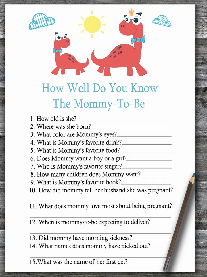 Red Dinosaur How well do you know baby shower game card,Dinosaur Baby ...