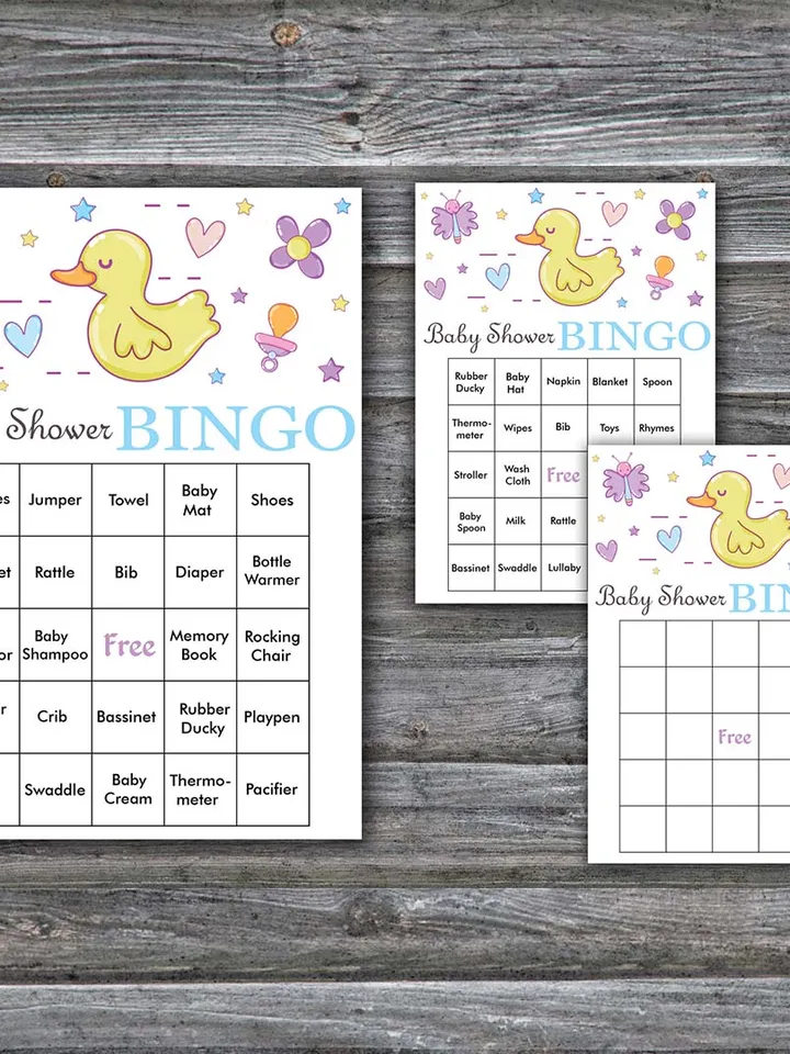 Rubber duck Baby Shower Bingo Cards,Yellow Rubber Duck Baby Shower ...