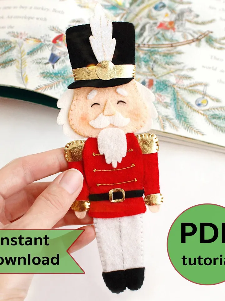 Felt Nutcracker bookmark hand sewing PDF tutorial with patterns. DIY Christmas ornament. Books ...
