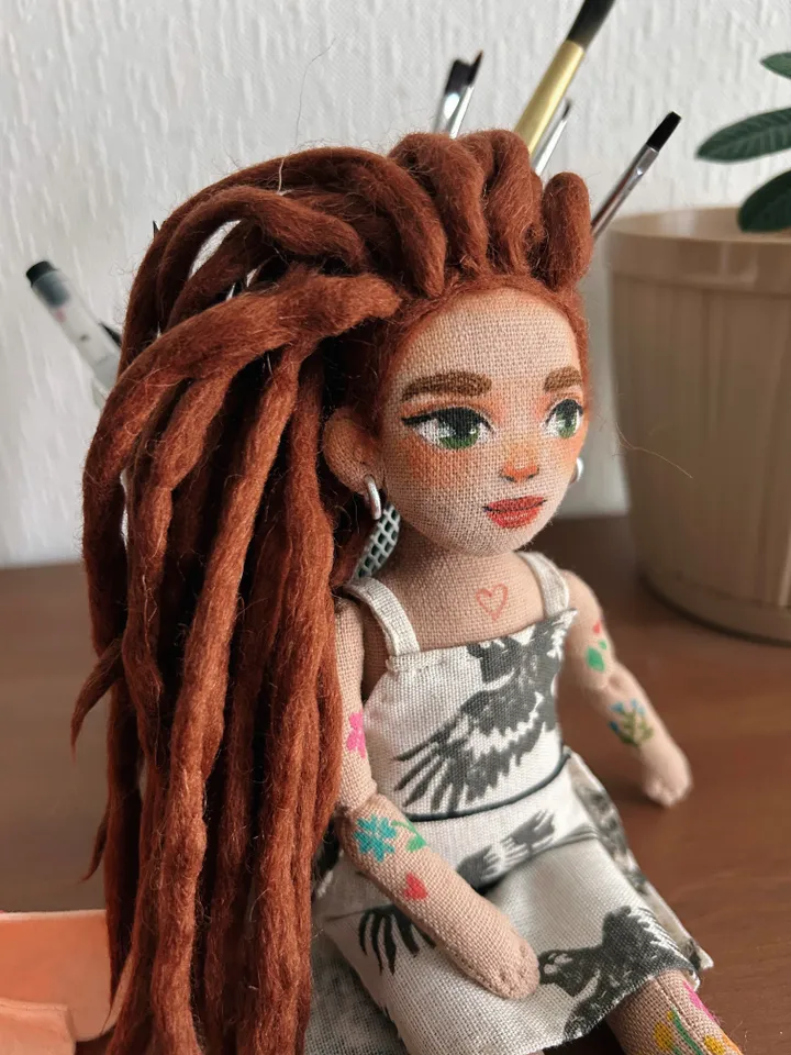 Textile doll lady with ginger dreadlocks $130.00 | Buy online with delivery
