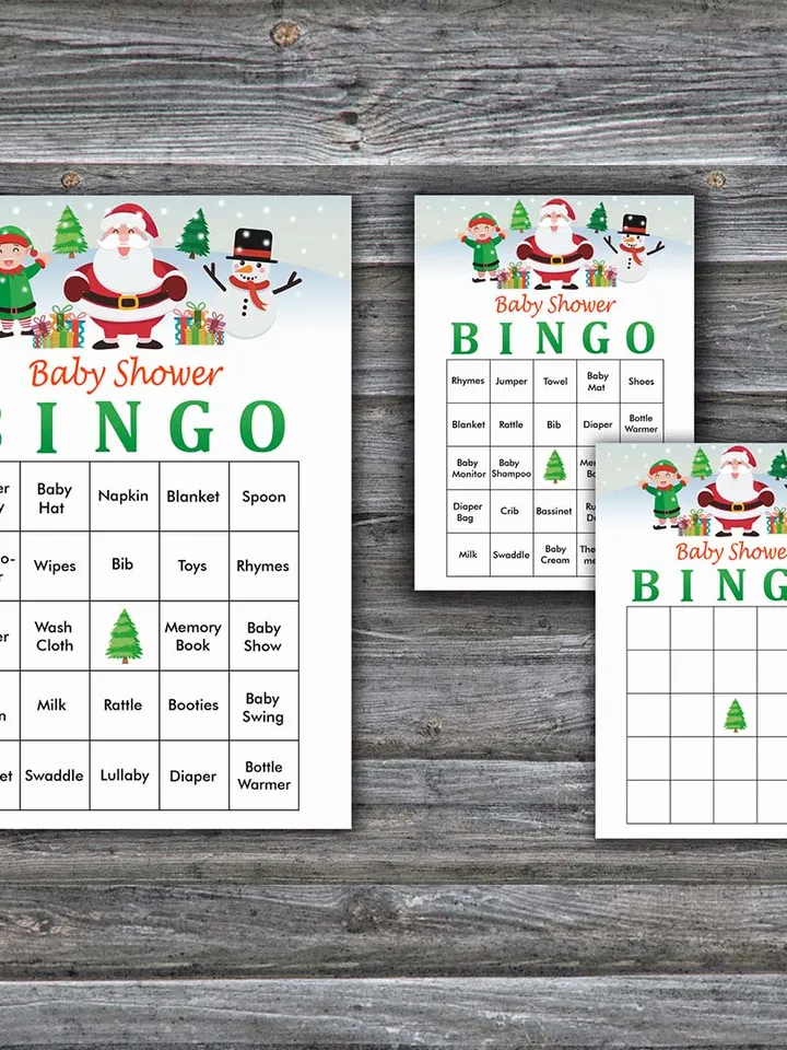 60 Happy santa Baby Shower Bingo Cards,Christmas Baby Shower Bingo ...