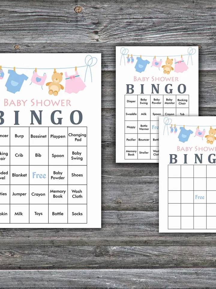 60 Clothesline Baby Shower Bingo Cards,Clothesline Baby Shower Bingo ...