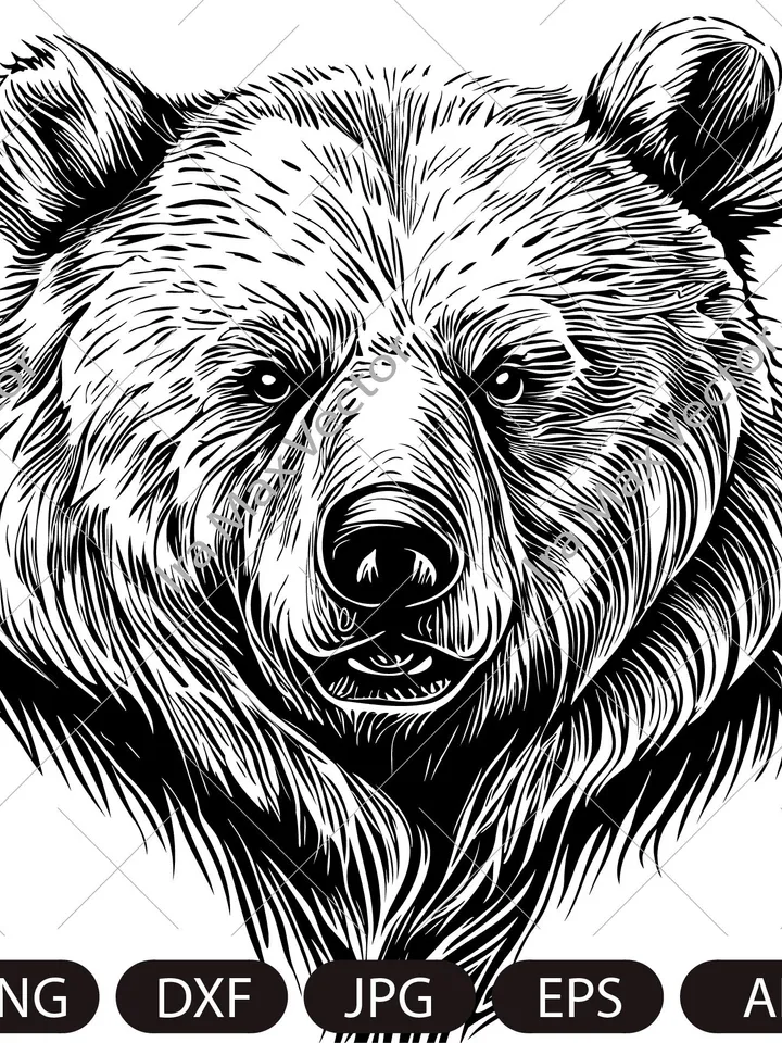 BEAR HEAD SVG, Bear Clipart, Bear Face Svg, Bear, Grizzly Bear Vector ...
