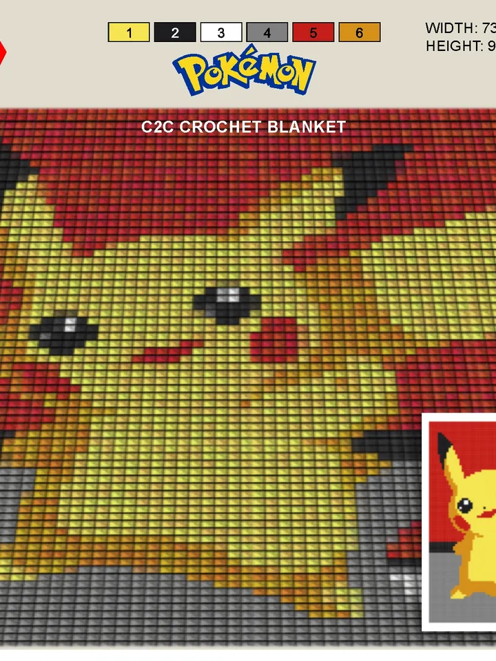Crochet C2C blanket / Corner to corner blanket 73*92 squares / Pokemon ...