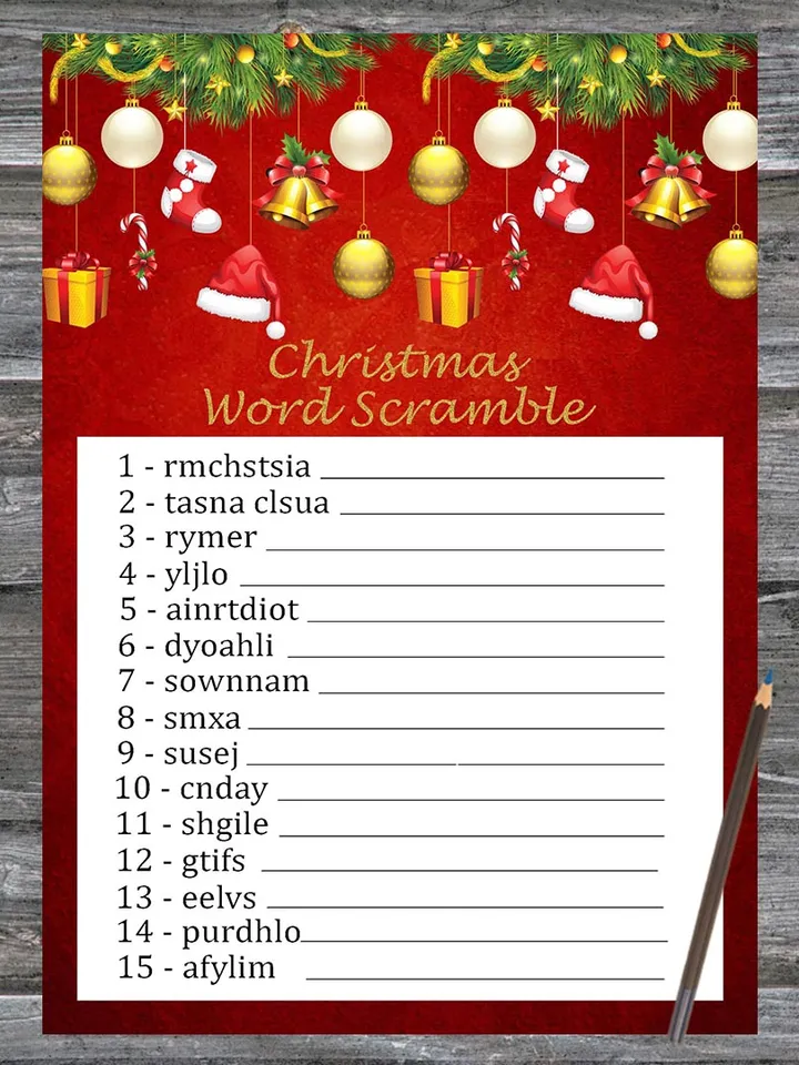 Christmas party games,Christmas Word Scramble Game Printable,Gold ...