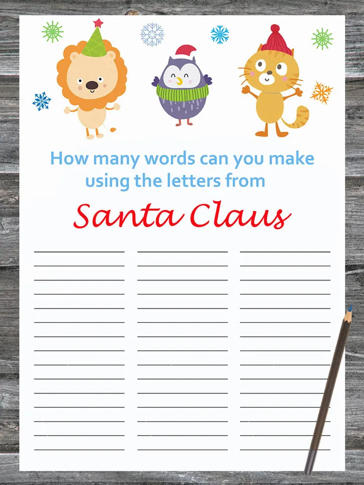 Christmas party games,How Many Words Can You Make From Santa Claus ...