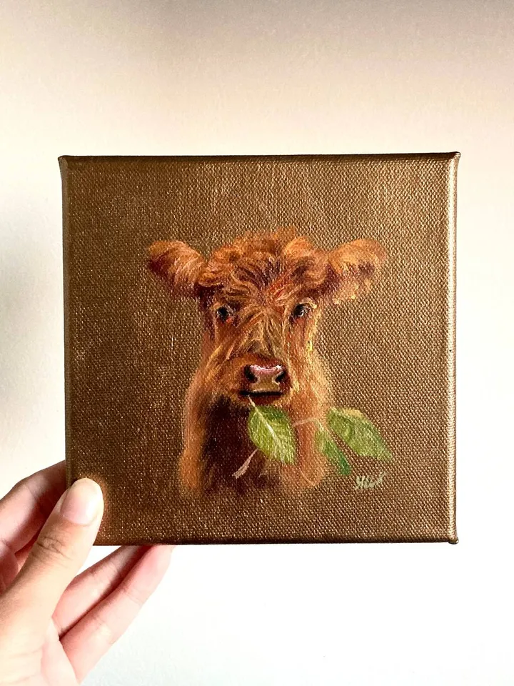 Cow Original Painting On Canvas Farm Art Animal Painting Small Oil ...