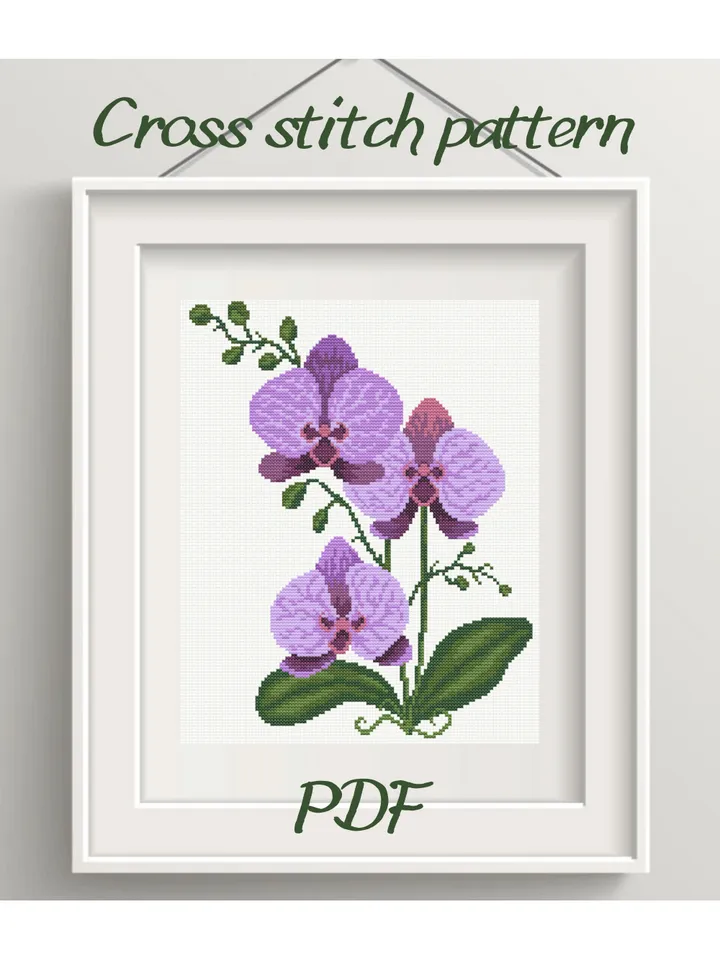 Cross stitch pattern Orchid, digital cross stitch chart PDF $5.25 | Buy ...