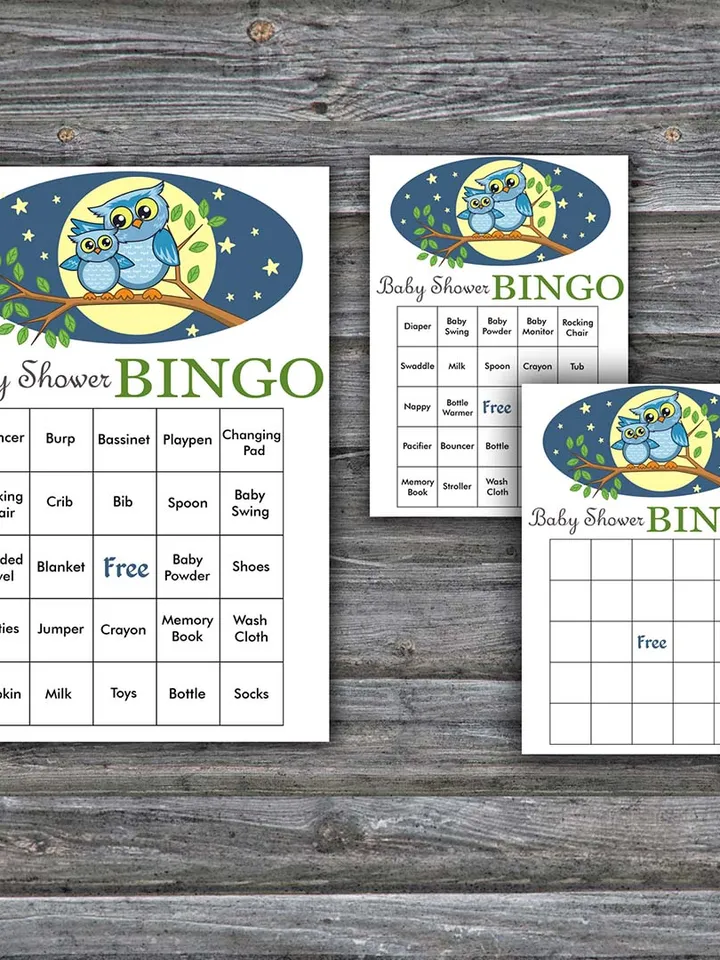 60 Cute Owl Baby Shower Bingo Cards,Owl Baby Shower Bingo Games ...