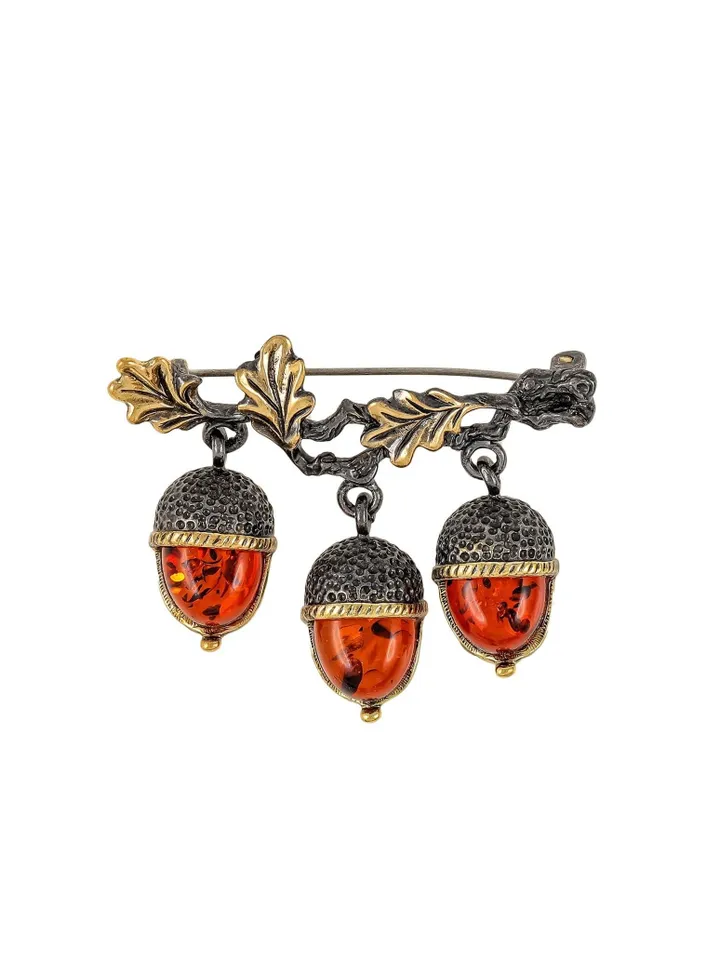 Acorn brooch pin autumn fall jewelry Amber Acorn on an oak branch ...
