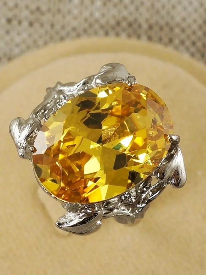 Yellow Rhinestone Adjustable Ring Large Oval Glass Stone Statement Ring ...