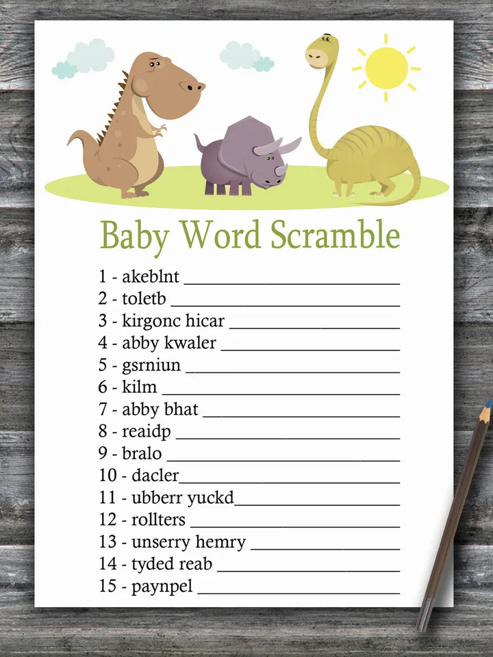 Dinosaur Baby word scramble game card,Dinosaur Baby shower games ...