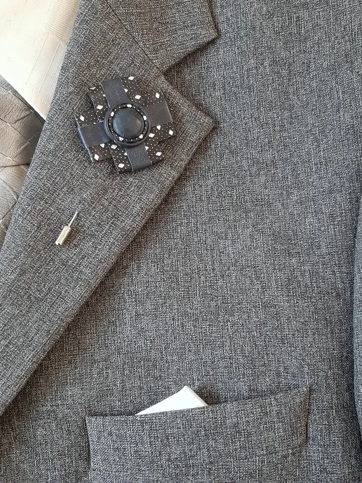 Medal men's lapel pin Leather boutonniere for him, mourning pin $45.00 ...