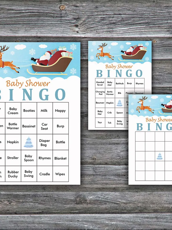 60 Santa carriage Baby Shower Bingo Cards,Christmas Baby Shower Bingo ...