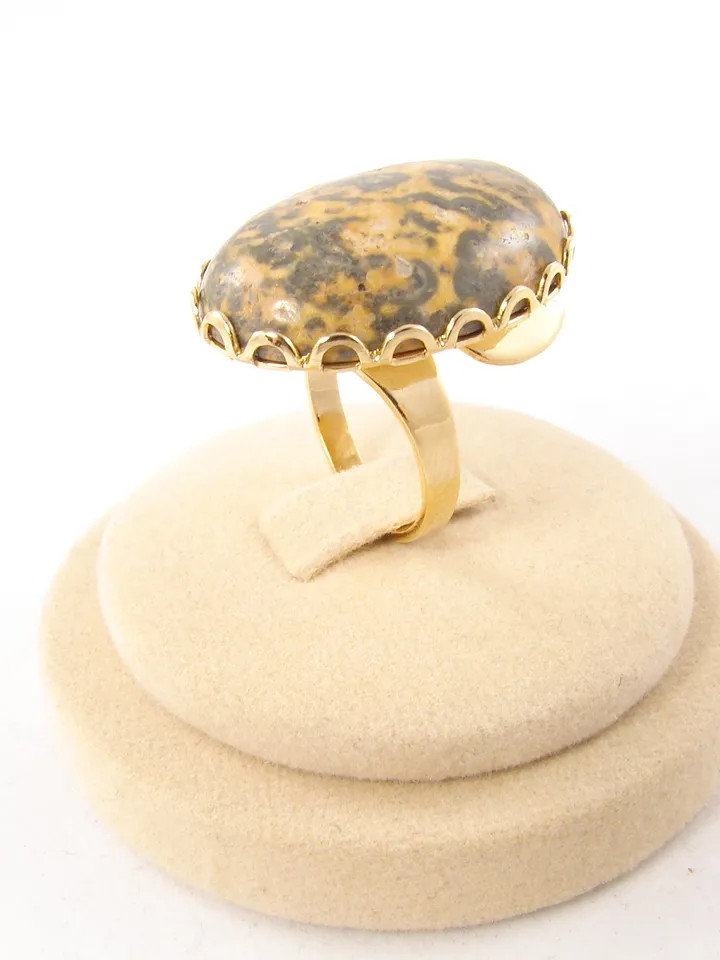 Leopard Jasper Adjustable Ring Beige Yellow Gray Brown Stone Oval Ring ...