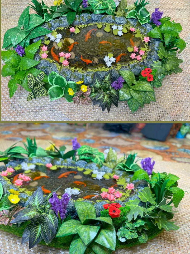 Miniature pond with goldfish. Dollhouse miniature. 1:12. Handmade pond ...