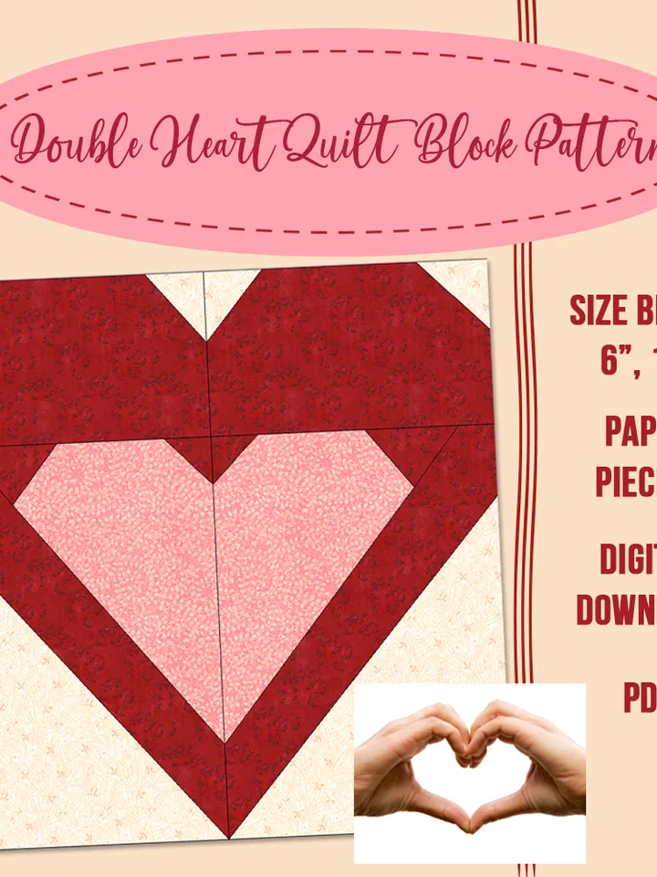 Double Heart Quilt Block Pattern PDF FPP Foundation Paper Piecing ...