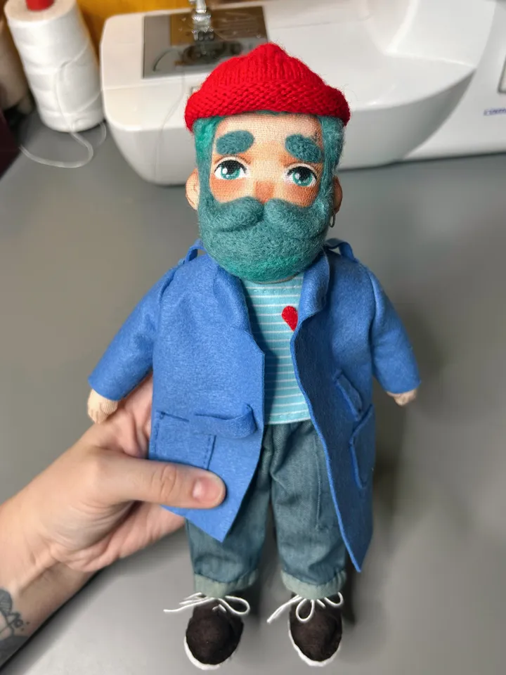 Textile doll turquoise bearded sailor man with tattoo $115.00 | Buy ...