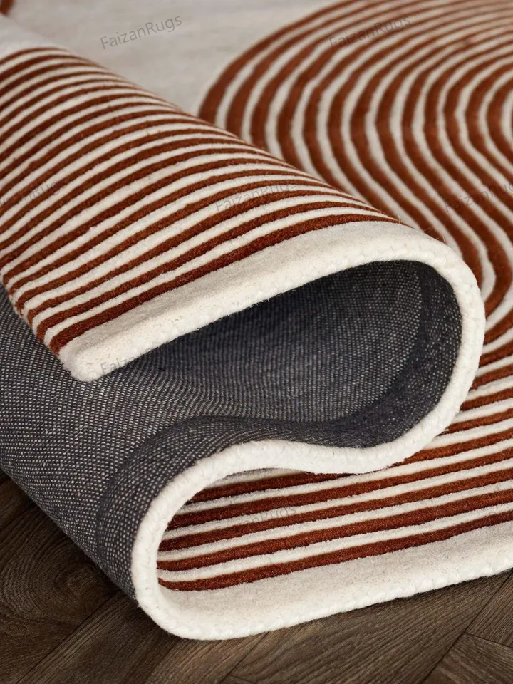 8x10 Abstract Lines Medium Sculpted Wool Rug Rust and Cream Hand Tufted ...