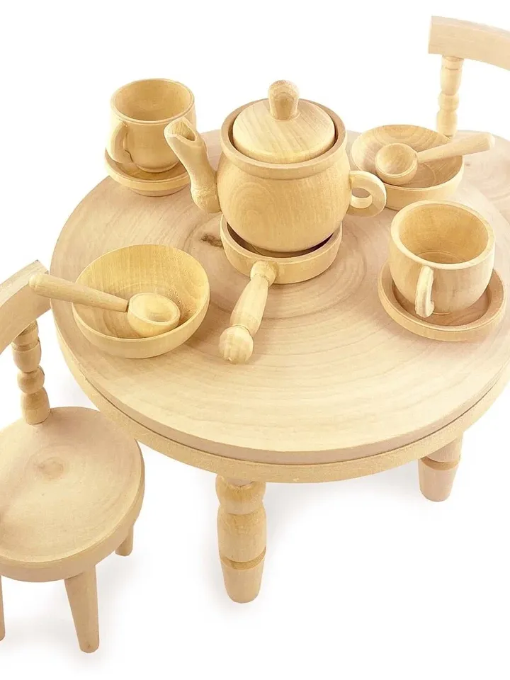 Children's set of dishes, wooden furniture for dolls, 13 items $79.00 ...