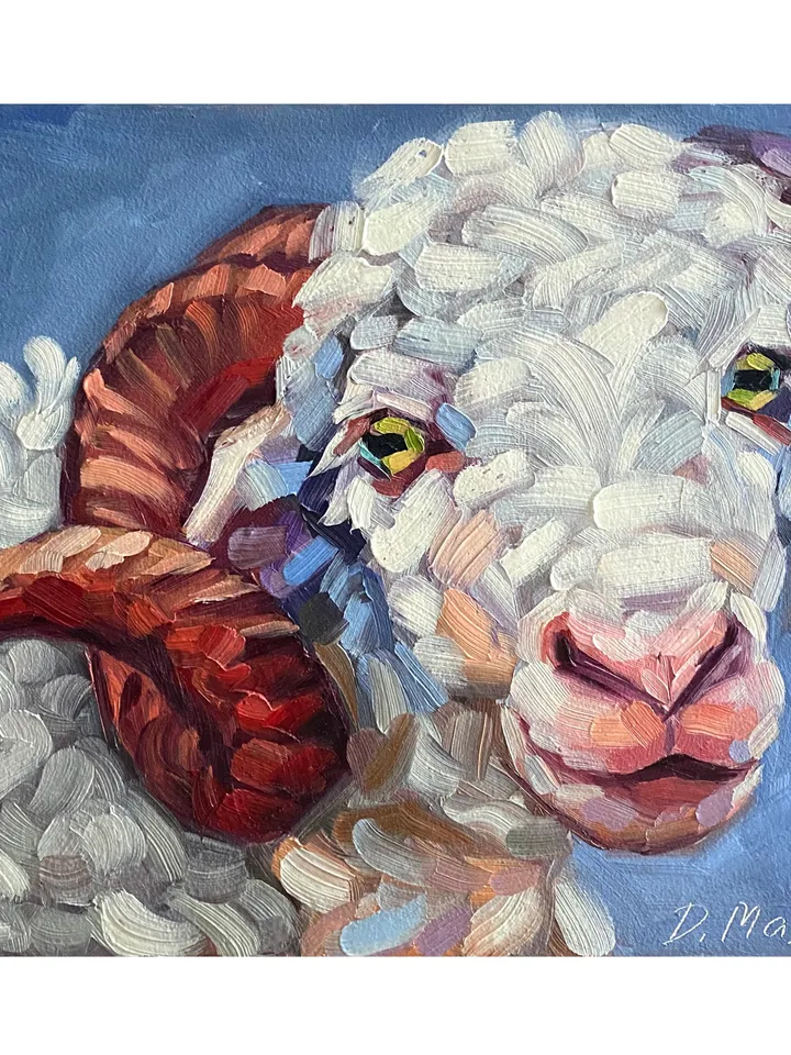 Ram Painting Original Aries Artwork Oil On Panel Framed Farm Animal Art ...