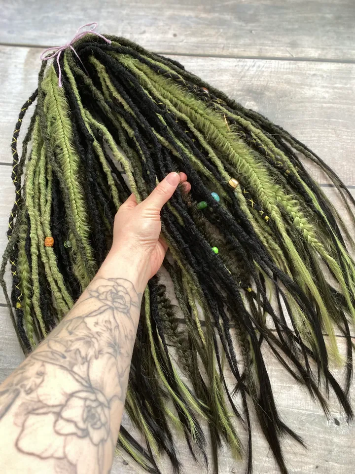 Black and forest green Double Ended Synthetic dreadlocks, ready to ship ...