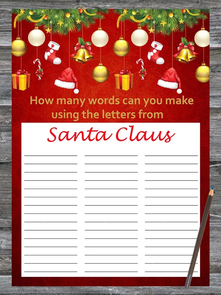 Christmas party games,How Many Words Can You Make From Santa Claus,Gold ...