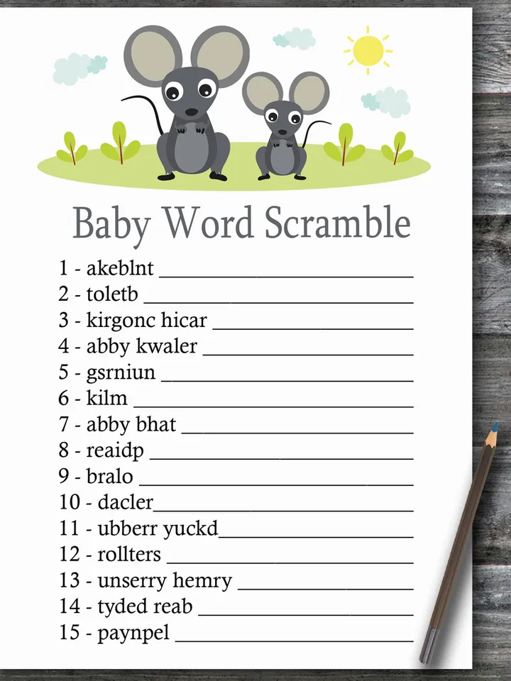 Mouse Baby word scramble game card,Mouse Baby shower games printable ...