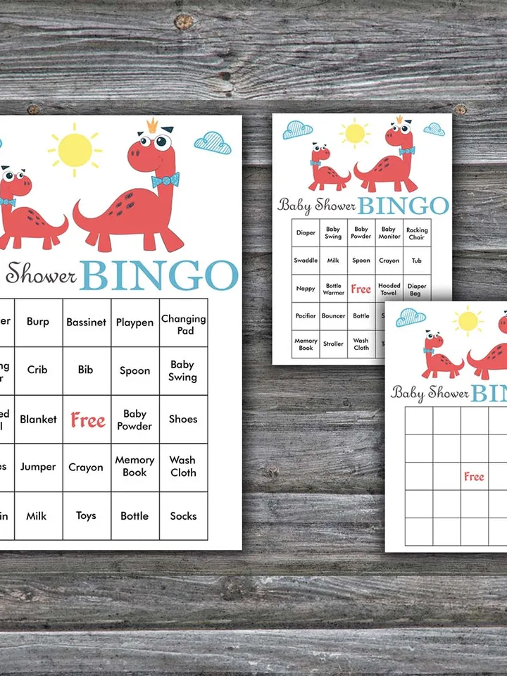 Red Dinosaur Baby Shower Bingo Cards,Dinosaur Baby Shower Bingo Games ...