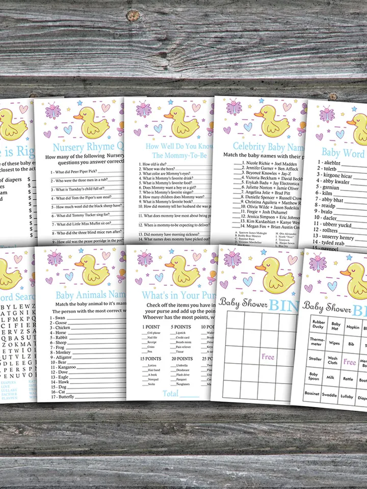 Rubber Duck baby shower games bundle,Yellow Rubber Duck Baby Shower ...