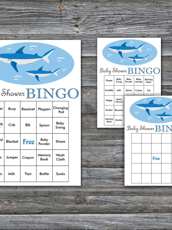 60 Shark Baby Shower Bingo Cards,Under the sea Baby Shower Bingo Games ...