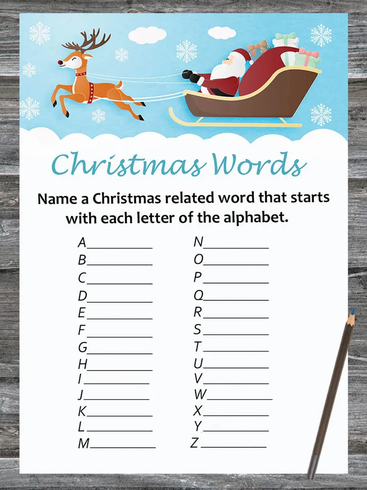Christmas party games,Christmas Word A-Z Game Printable,Santa claus ...
