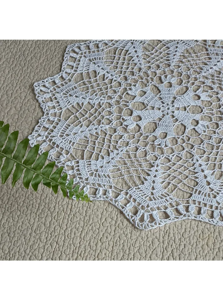 Hand crocheted white dark gray doily home decor 18-19 inch