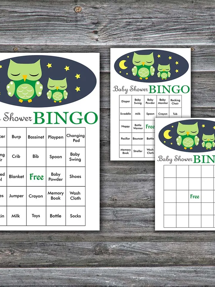 60 Sleeping Owl Baby Shower Bingo Cards,Owl Baby Shower Bingo Games ...