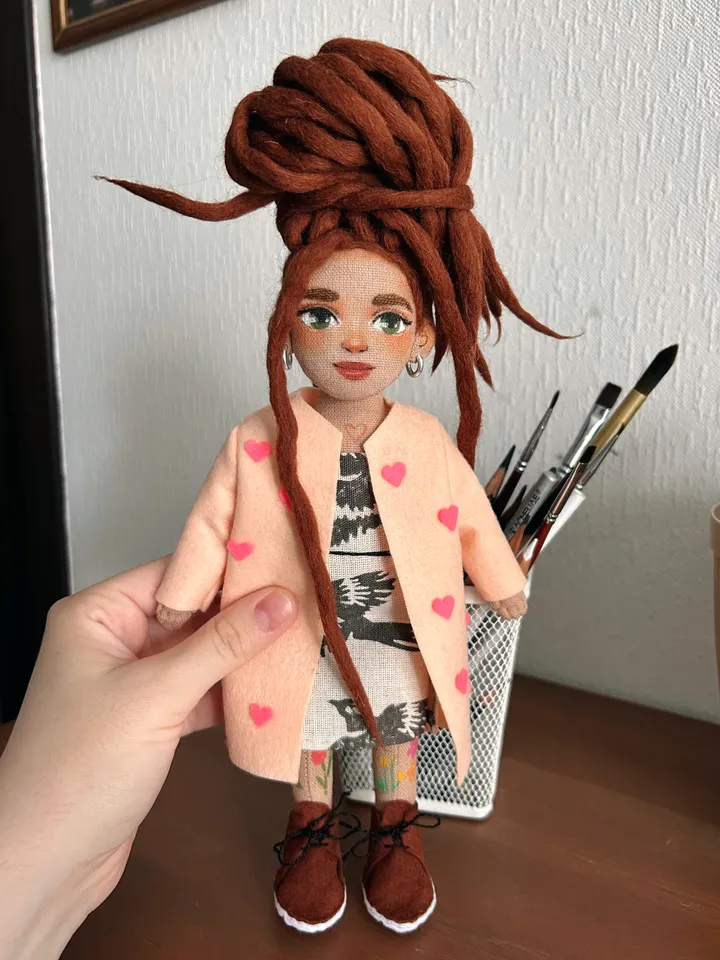 Textile doll lady with ginger dreadlocks $130.00 | Buy online with delivery