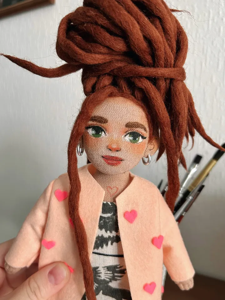 Textile doll lady with ginger dreadlocks $130.00 | Buy online with delivery