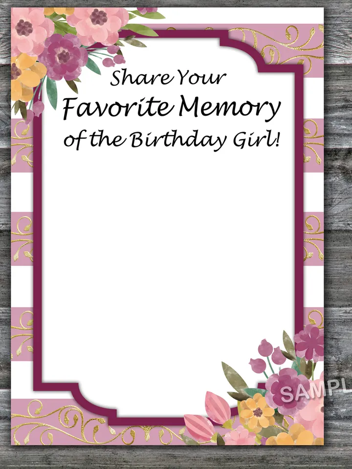 Pink Striped Favorite Memory of the Birthday Girl,Adult Birthday party ...