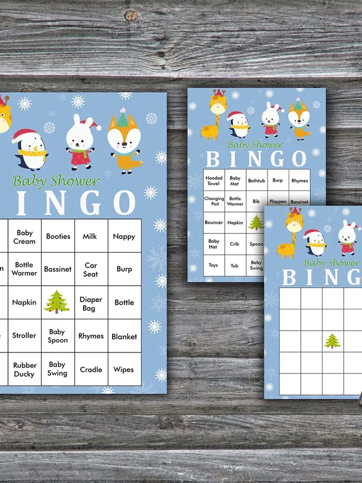60 Winter animals Baby Shower Bingo Cards,Christmas Baby Shower Bingo ...