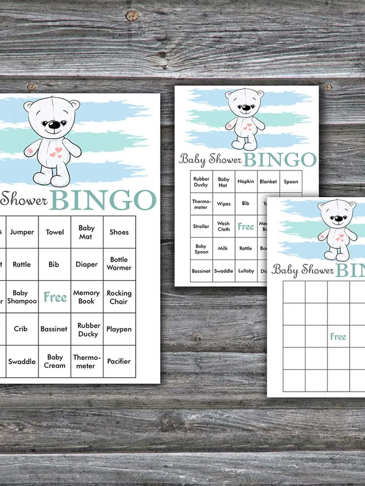 Polar bear Baby Shower Bingo Cards,Polar bear Baby Shower Bingo Games ...