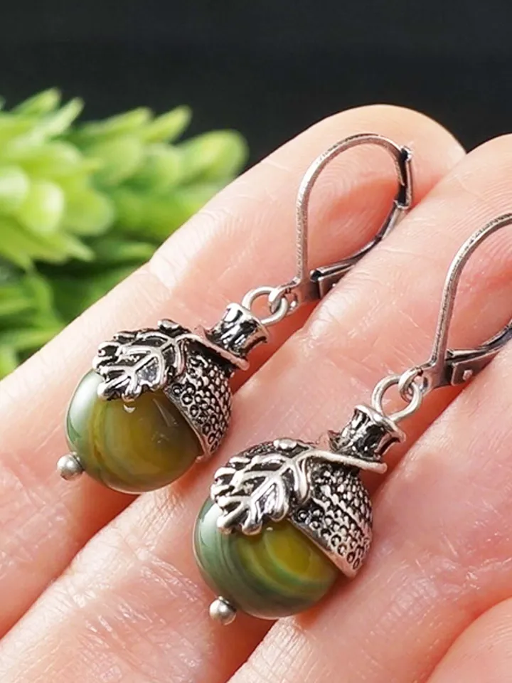 Green boho earrings store