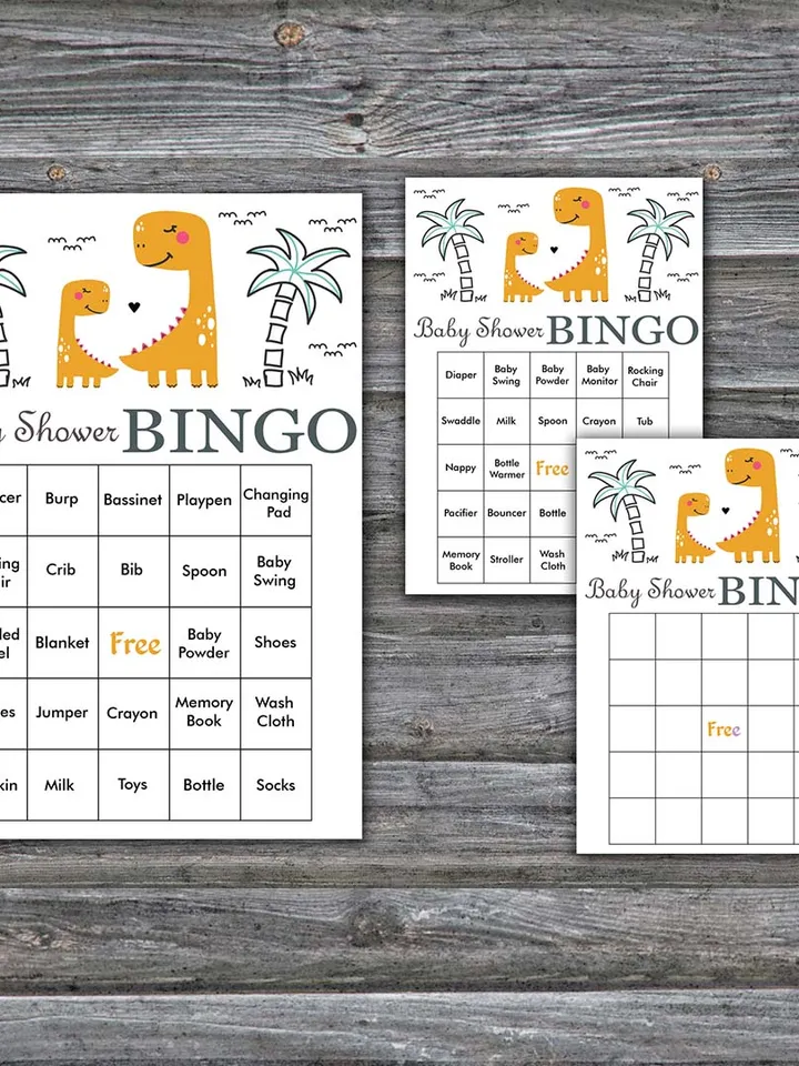 Orange Dinosaur Baby Shower Bingo Cards,Dinosaur Baby Shower Bingo ...